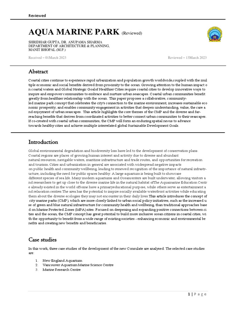 Aqua Marine Park Research Paper | PDF | Sustainability | Oceans