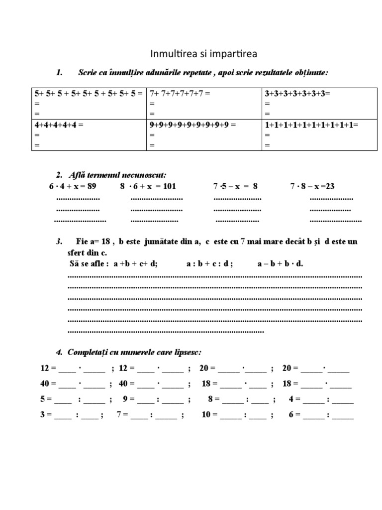 Inmultirea Si Impartirea | PDF