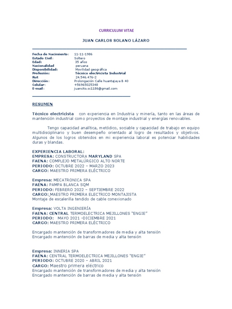 Curriculum Vitae Juan 11 | PDF | Ingeniería | Electromagnetismo