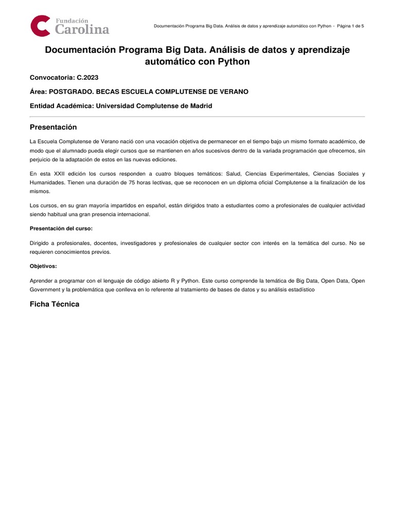 Big Data. Análisis de Datos y Aprendizaje Automático Con Python - C ...