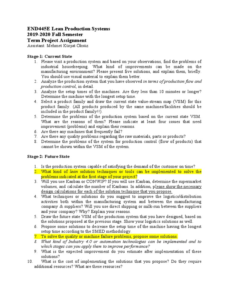 END445E - Term Project 2019-2020 | PDF | Lean Manufacturing | Supply Chain