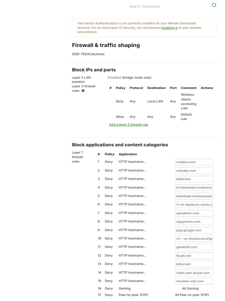 Firewall & Traffic Shaping - Meraki Dashboard | PDF | Hypertext ...