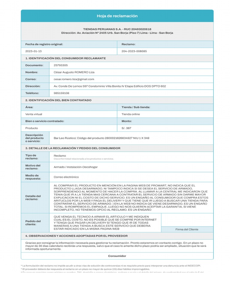 Modelo de Libro de Reclamaciones | PDF