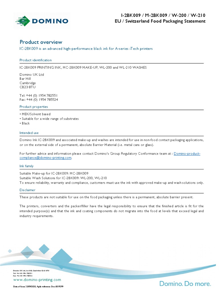 I 2BK009 Europe Switzerland Food Packaging Statement NFC | PDF ...