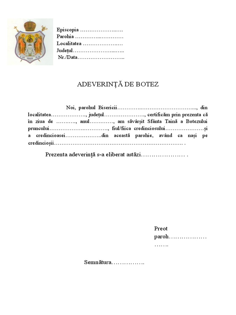 Adeverinta Botez | PDF