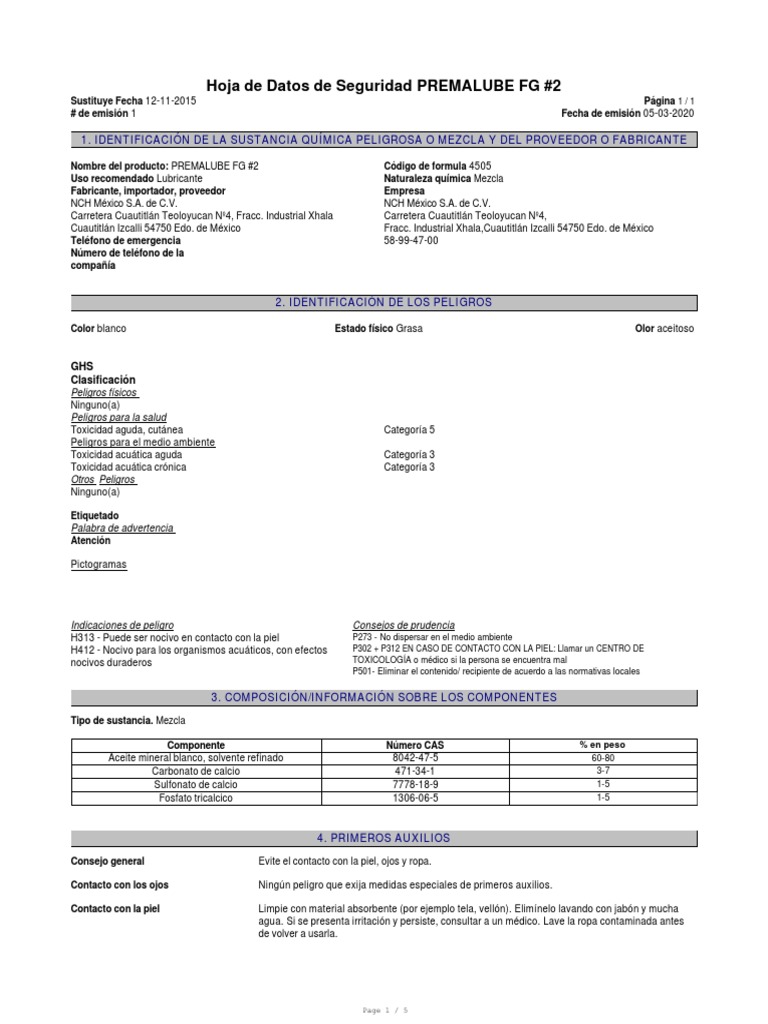 3010 Premalube FG #2 | PDF | Agua | Materiales