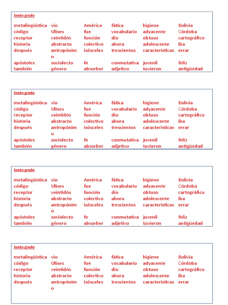 Palabras Dictado 6to Grado 2023 | PDF