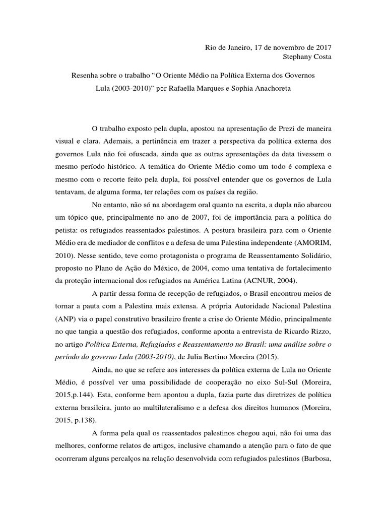Resenha Crítica Oriente Médio - Stephany Costa | PDF | Ciências Sociais