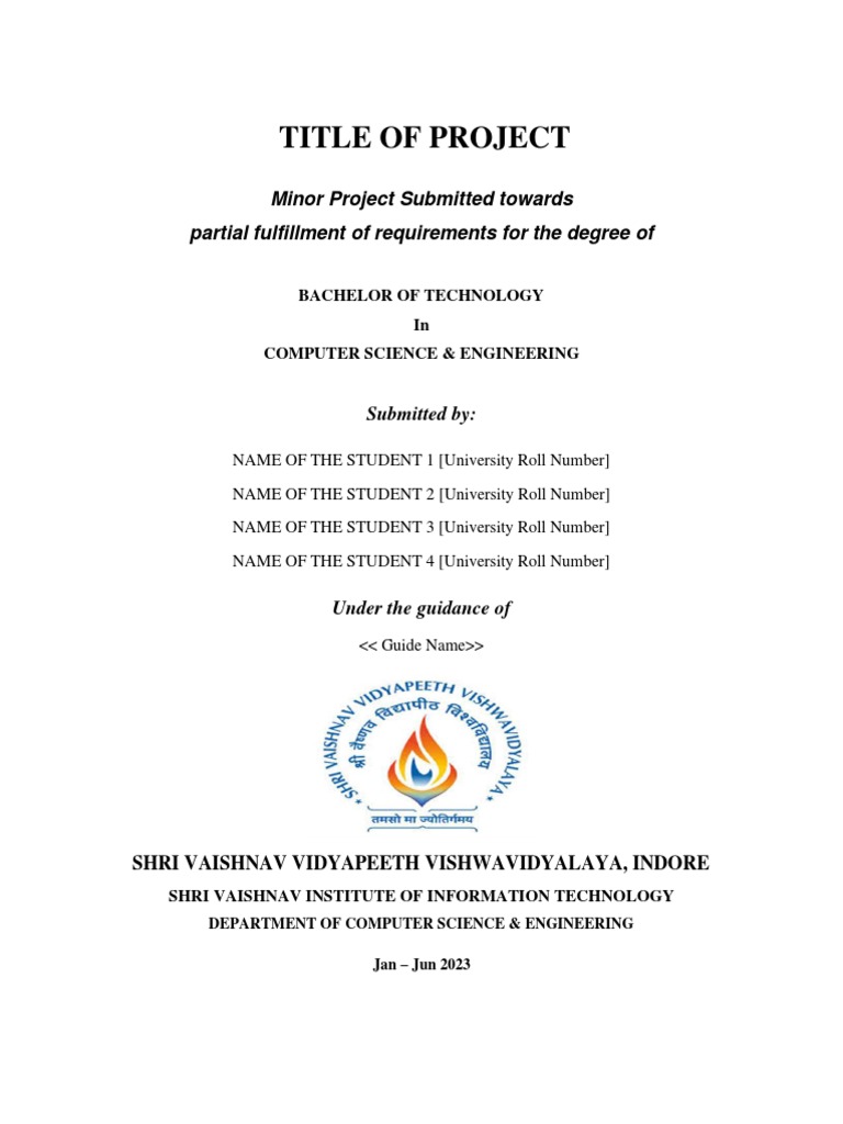 Title of Project: Minor Project Submitted Towards Partial Fulfillment of Requirements For The ...