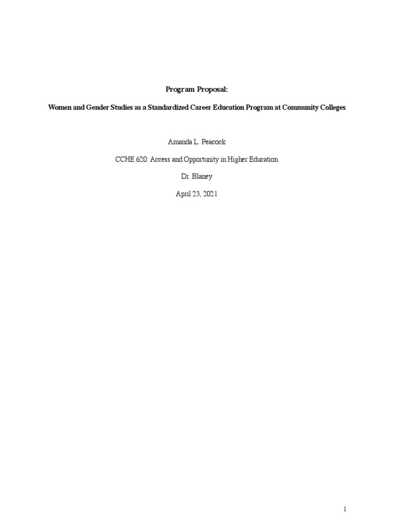 Program Proposal: Women and Gender Studies As A Standardized Career ...