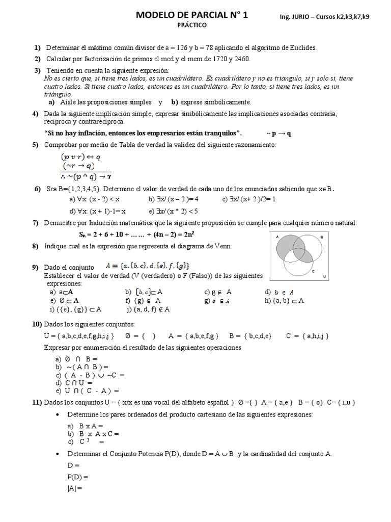Ejercicios Modelo de 1er Parcial MAD | PDF | Proposición | Matemáticas