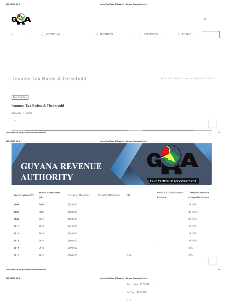 Guyana Income Tax Rates & Thresholds | PDF | Income Tax In The United ...