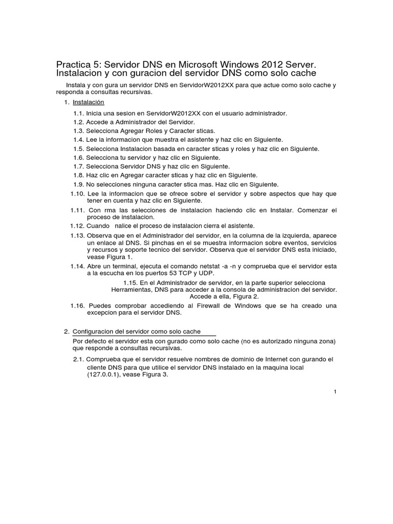 Práctica 2.5 - Servidor DNS en Microsoft Windows 2012 Server - 1 | PDF