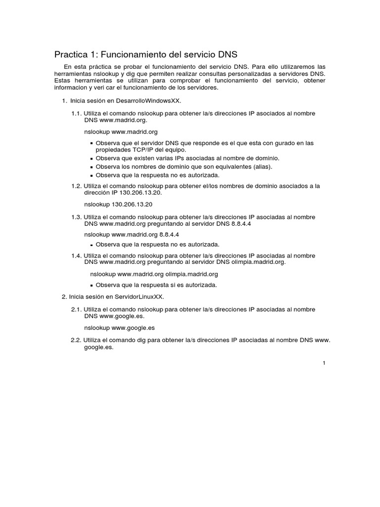 Práctica 2.1 - Funcionamiento del servicio DNS | PDF | sistema de nombres de dominio ...