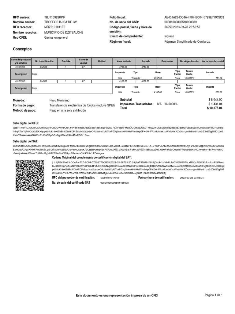 Conceptos: Sello Digital Del CFDI | PDF | Economias | Pagos