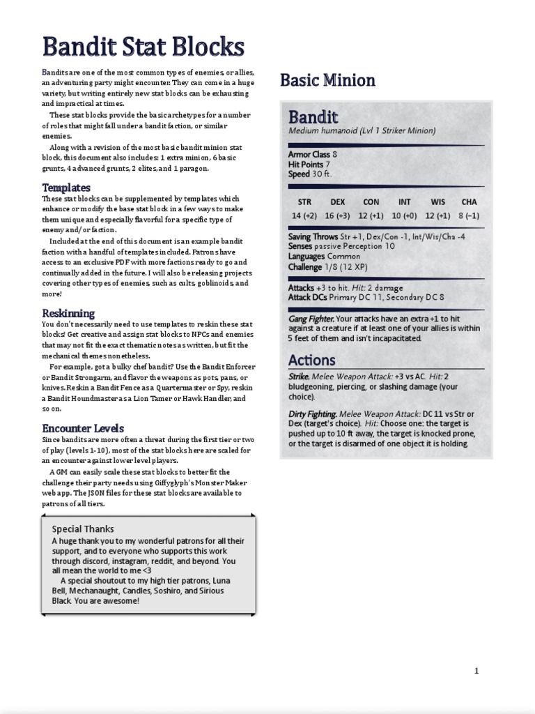 Stat Block Basics - Bandits | PDF
