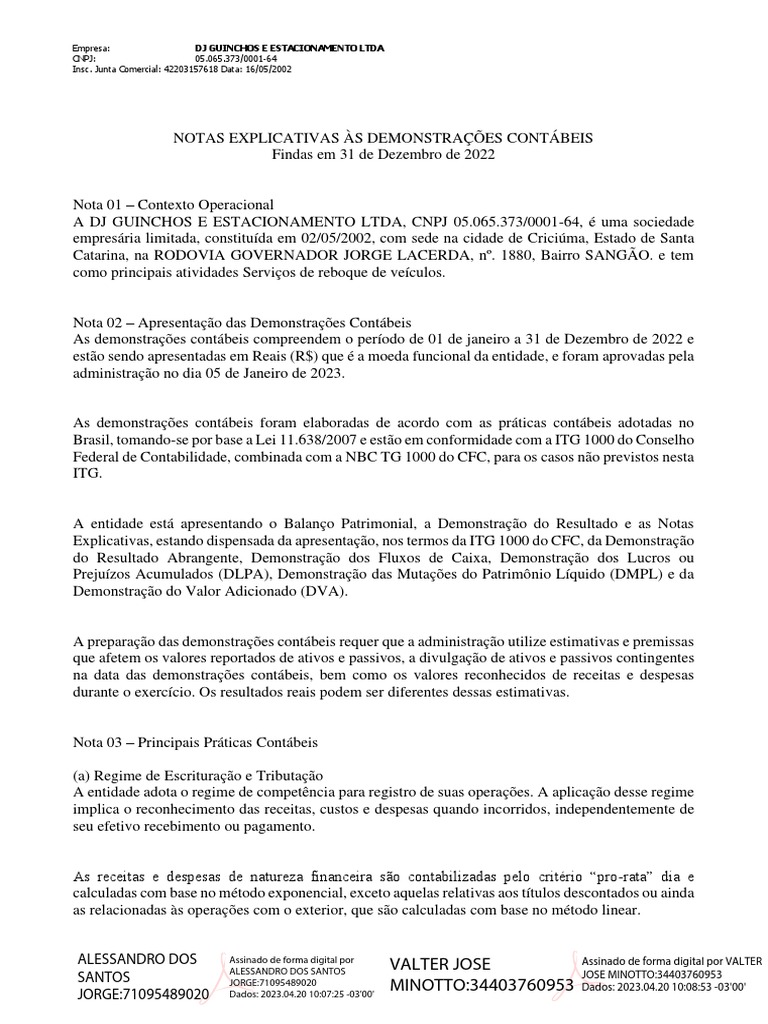 Notas Explicativas | PDF | Contabilidade | Relatório anual