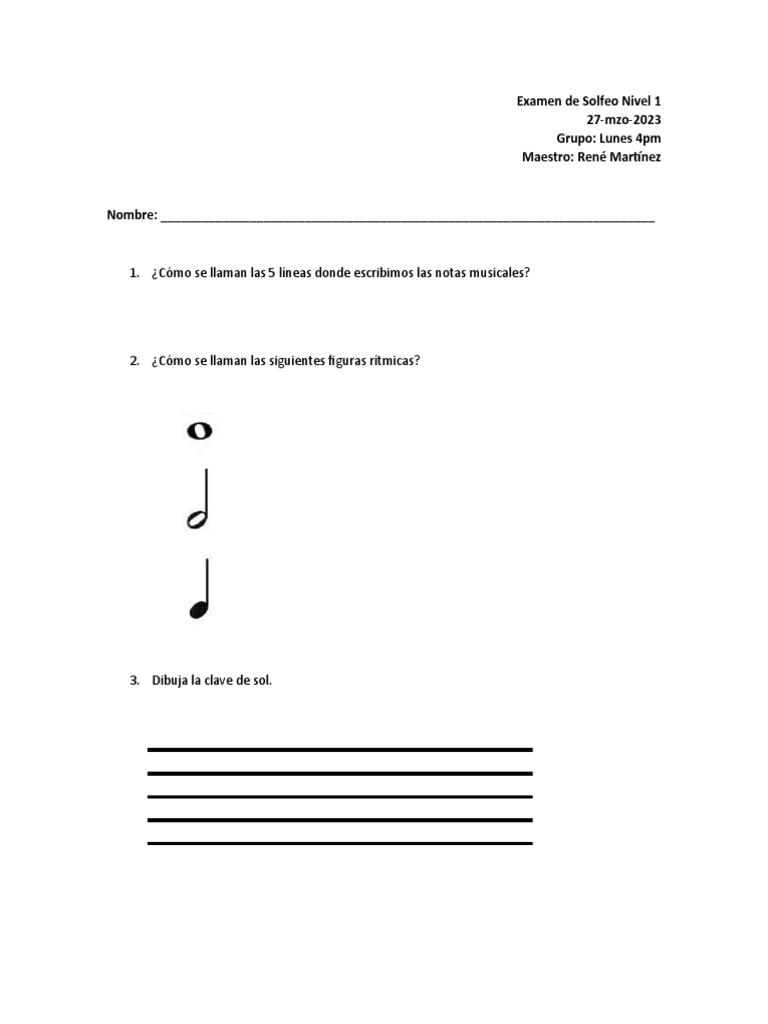 Examen de Solfeo Nivel 1 | PDF