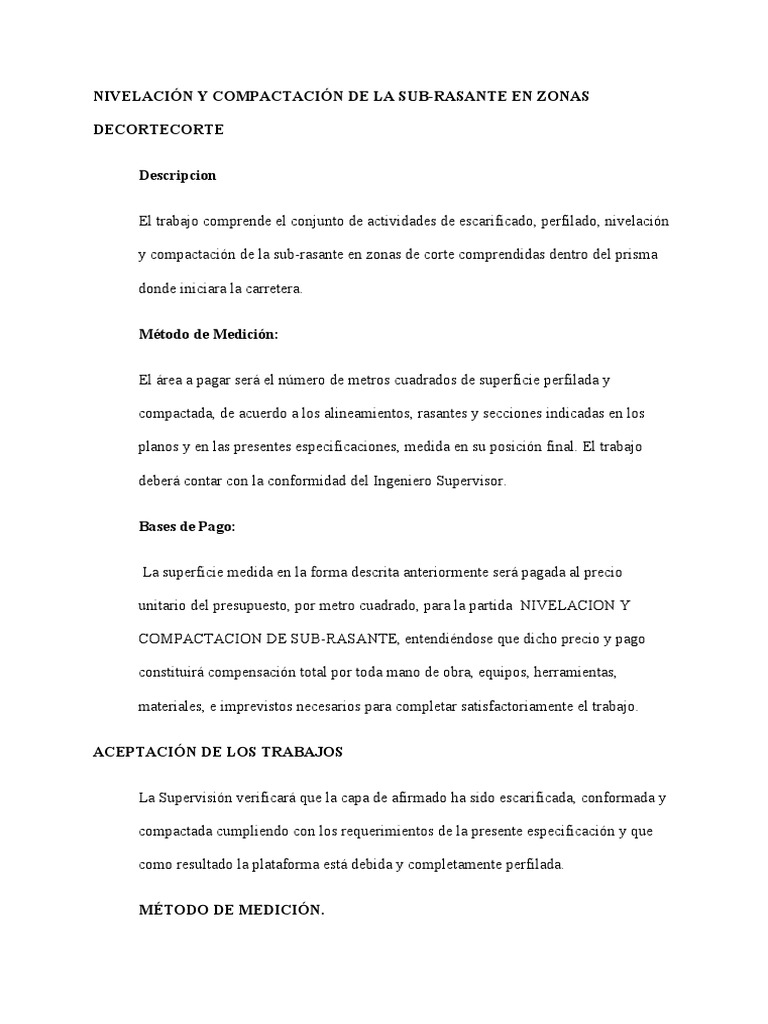 Nivelación Y Compactación de La Sub-Rasante en Zonas Decortecorte ...
