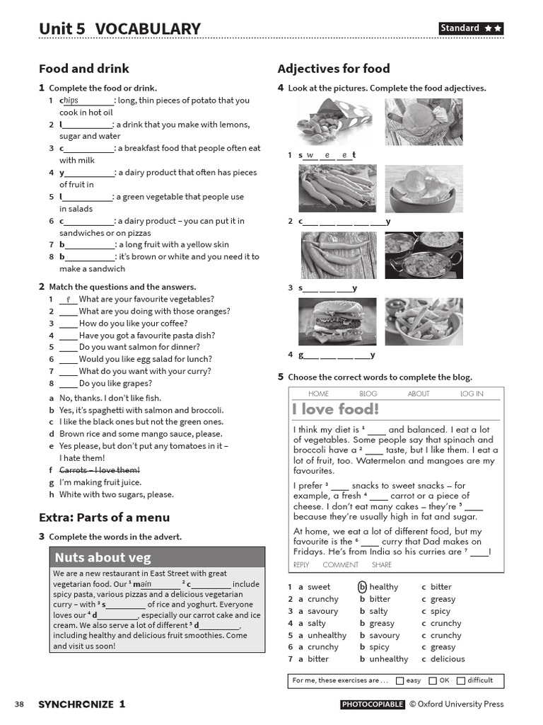 Synchronize1 TRB Worksheets Unit 5 Standard Vocabulary | PDF