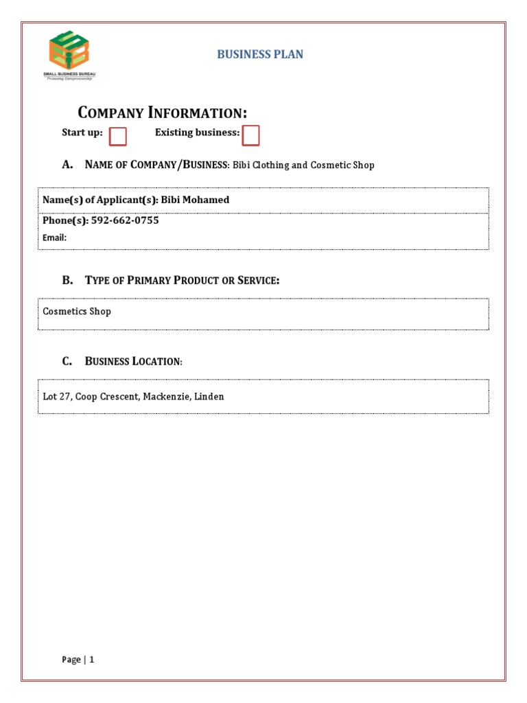 Bibi Mohamed (Cosmetics Shop) Business Plan 2023 Completed. | PDF ...