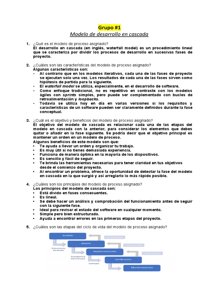 Modelo de Desarrollo en Cascada - Grupo N.°1 | PDF | Software ...