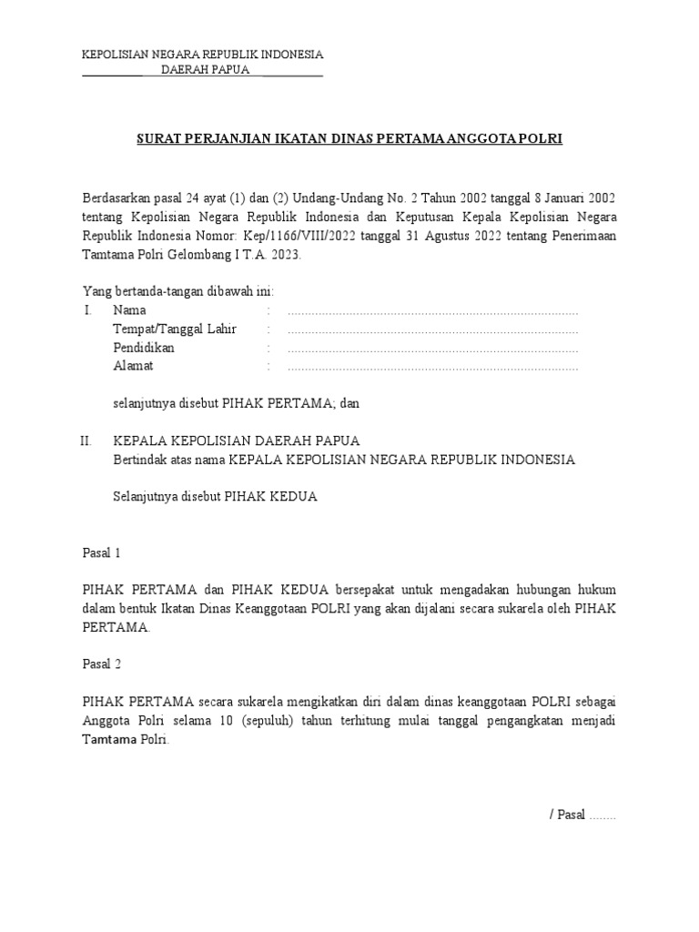 Surat Perjanjian Ikatan Dinas Pdf