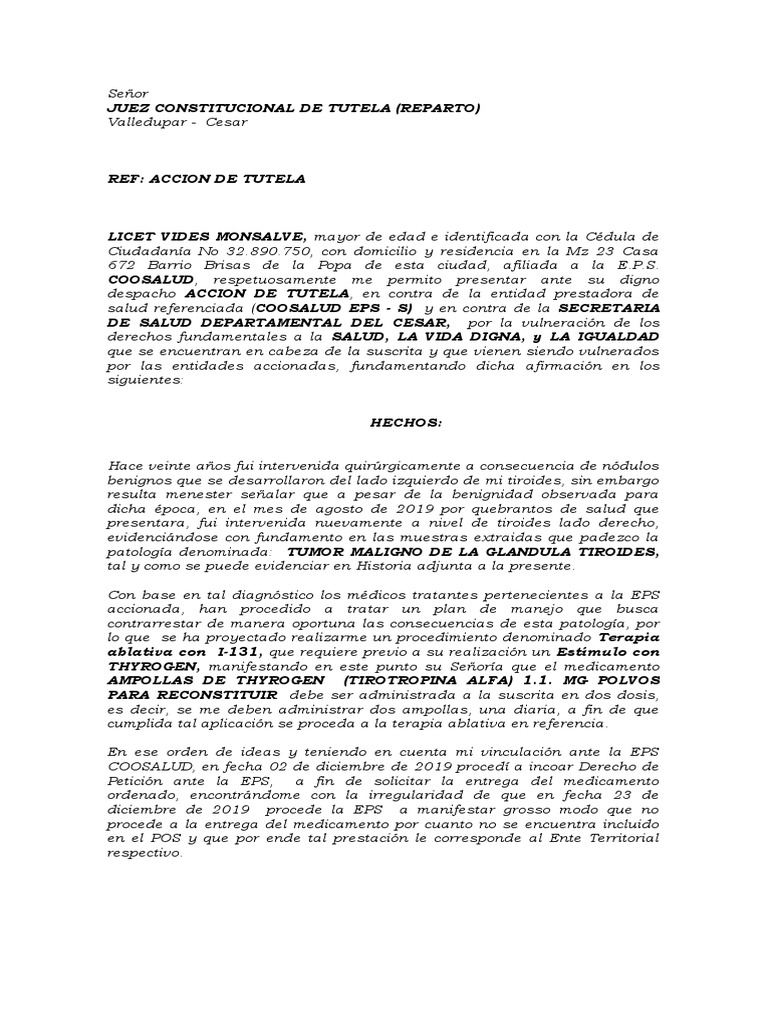 TUTELA MEDICAMENTOS NO POS Liceth Yesith | PDF