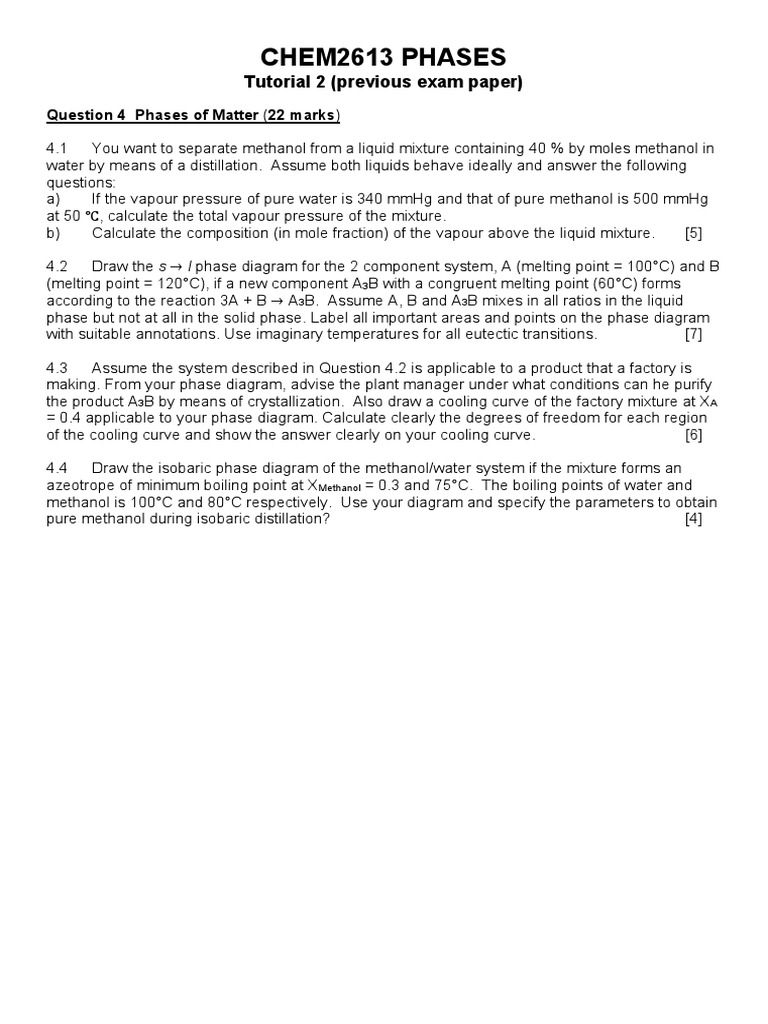 CHEM2613 PHASES Tut2 2023 | PDF