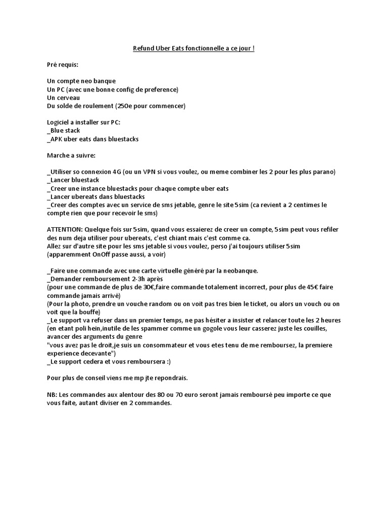 Refund Uber Eats Fonctionnelle A Ce Jour | PDF