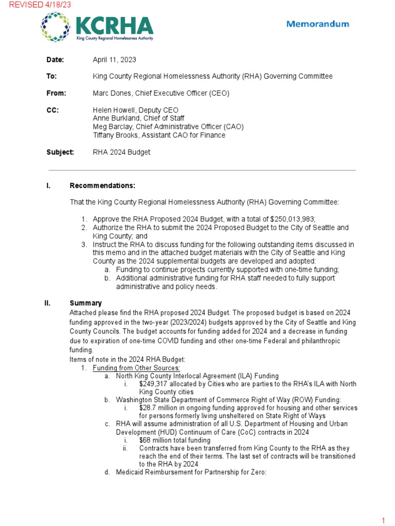 2024 Proposed KCRHA 2024 Budget GC 4.20.23 | PDF | Human Resource Management | Business