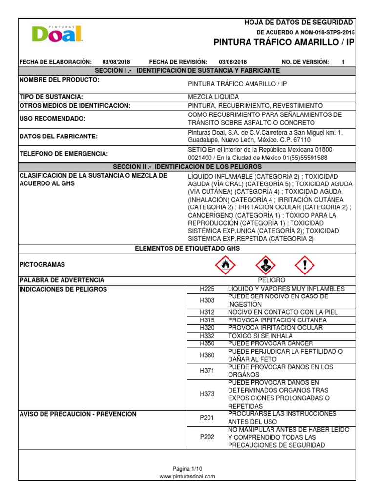 Pintura Tráfico Amarillo: Seguridad y Peligros | PDF