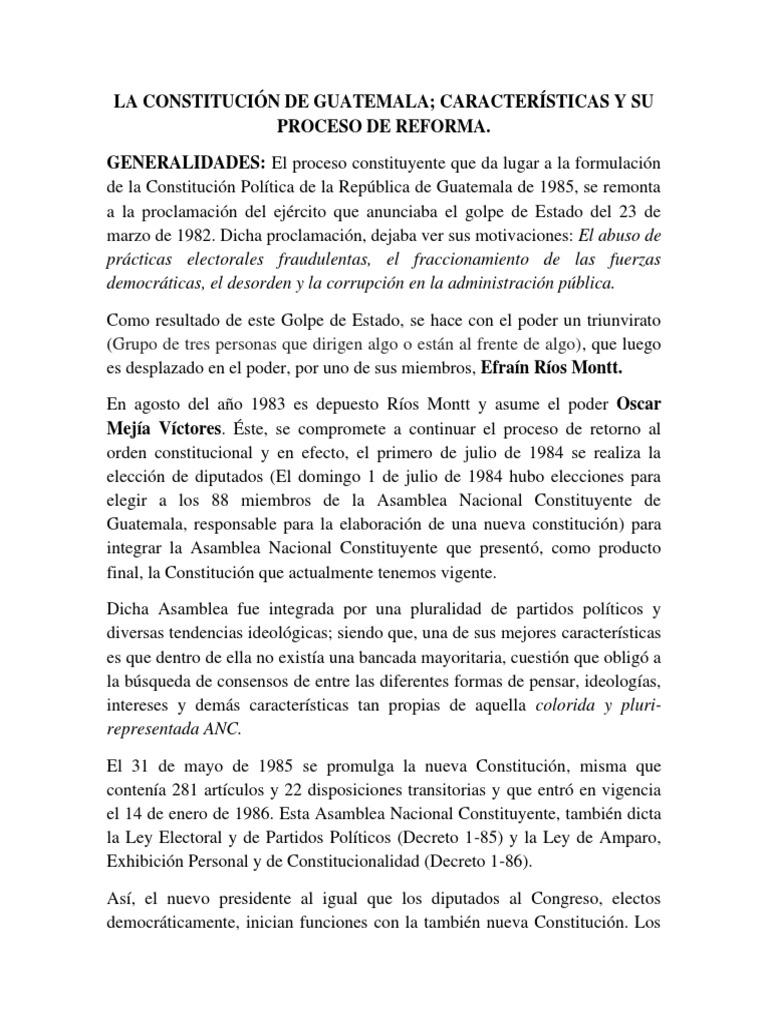 La Constitución de Guatemala Características y Su Proceso de Reforma. | PDF