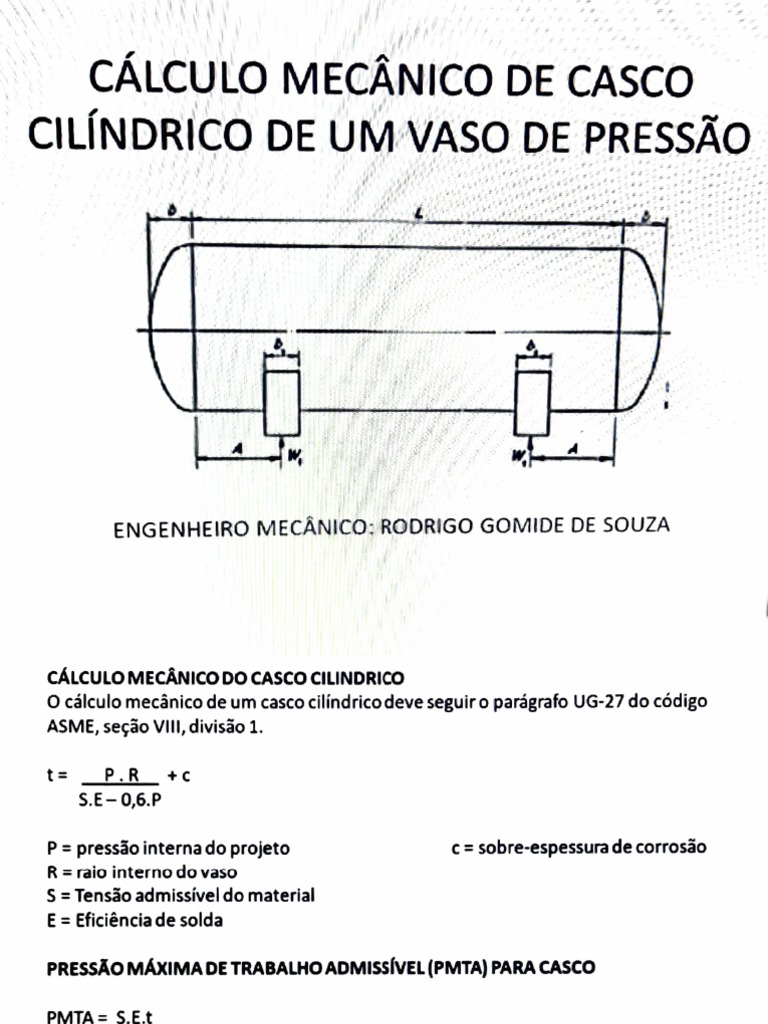 Cálculo mecânico completo para vaso de pressão cilíndrico com tampos ...