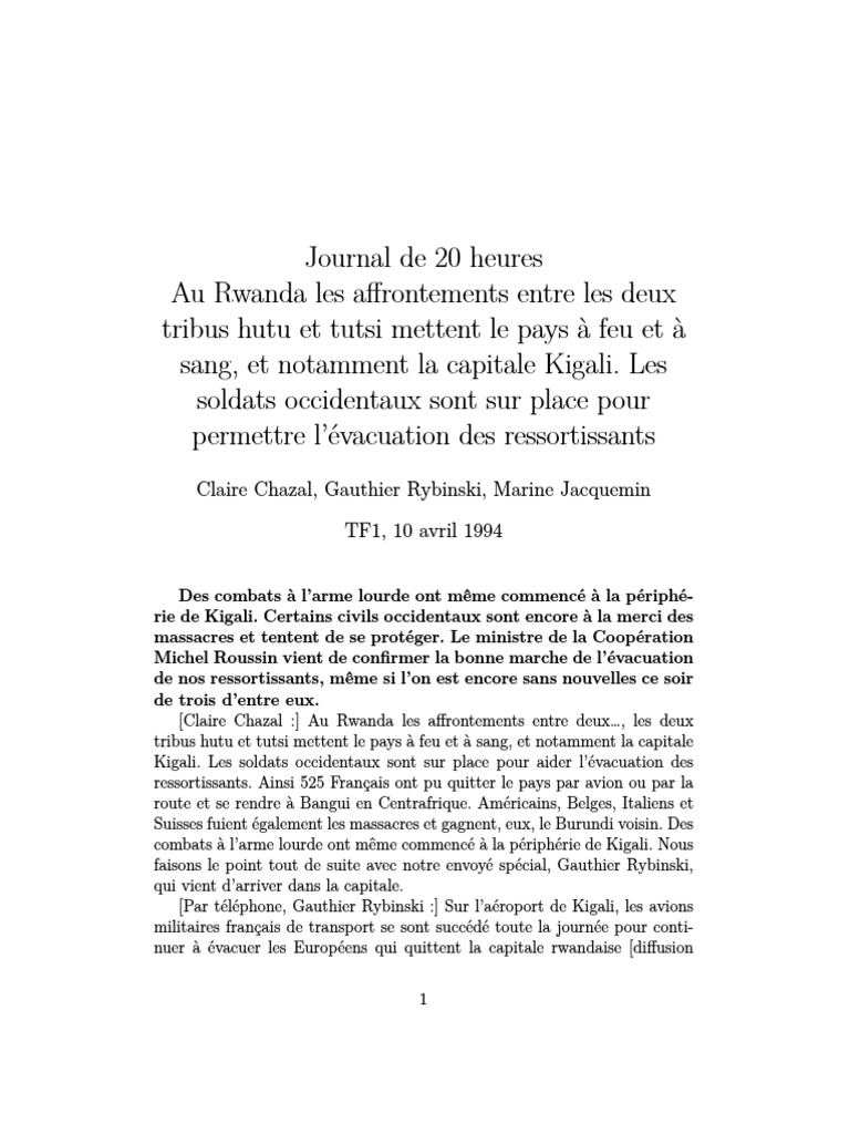Claire Chazal, Gauthier Rybinski, Marine Jacquemin TF1, 10 Avril 1994 | PDF