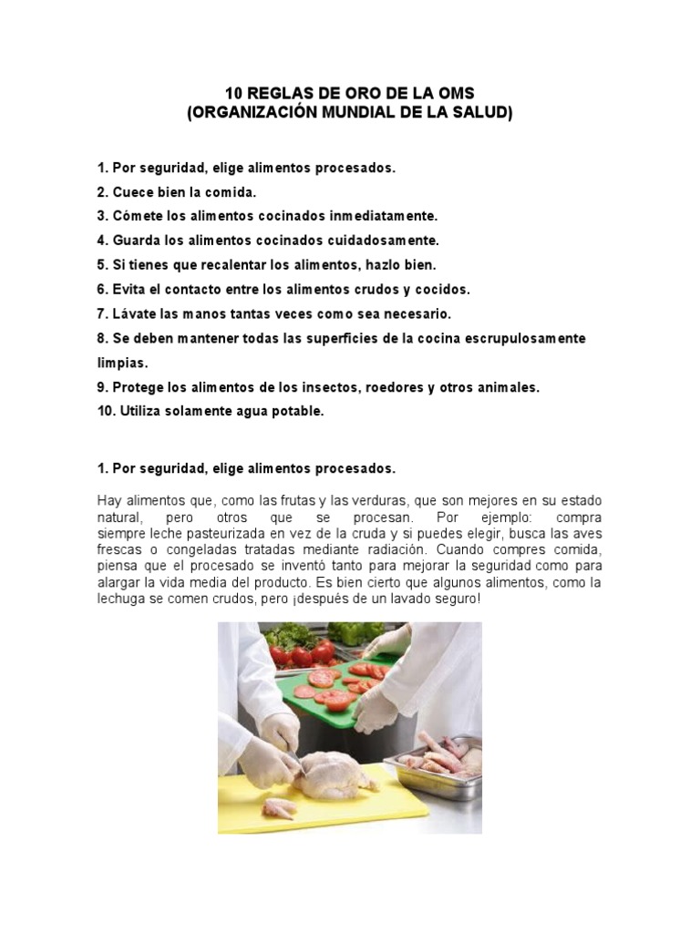 10 Reglas De Oro De La Oms Pdf Alimentos Carne