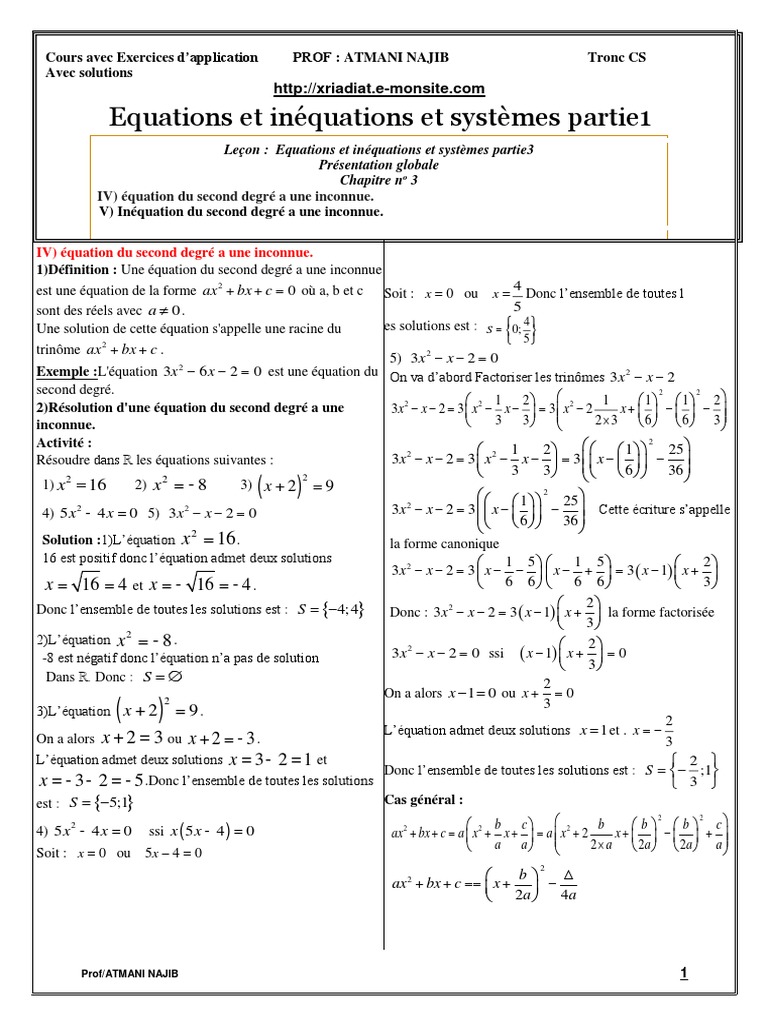 Exercices Corrigés : Équations Second Degré | PDF