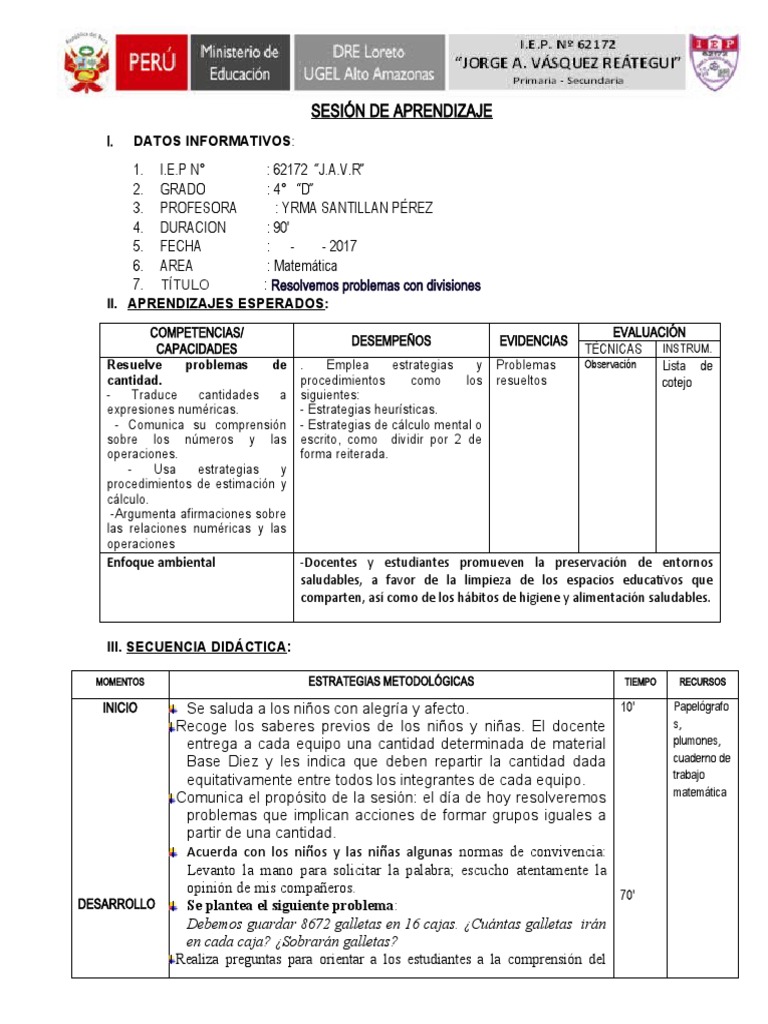 Sesi ÓN de Aprendizaje: Datos Informativos | PDF | Matemáticas | Heurístico