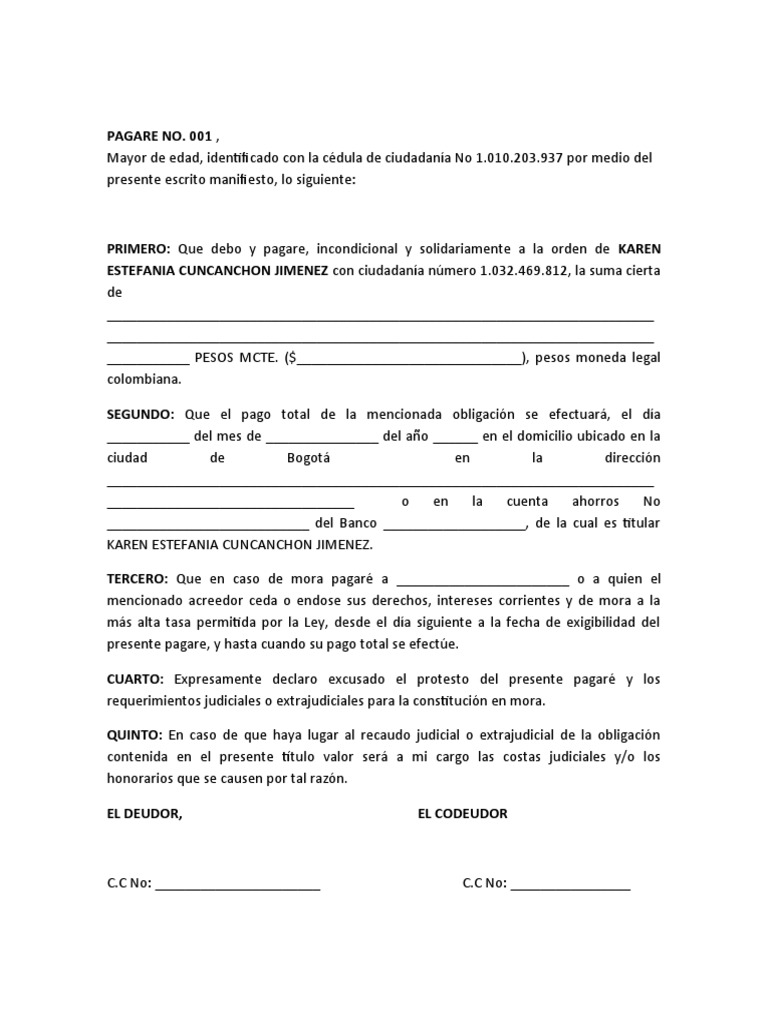 2.pagare y Carta de Instrucciones | Descargar gratis PDF | Pagos | Dinero