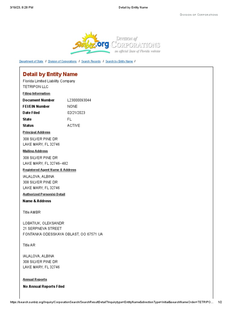 Detail by Entity Name: Document Number FEI/EIN Number Date Filed State ...