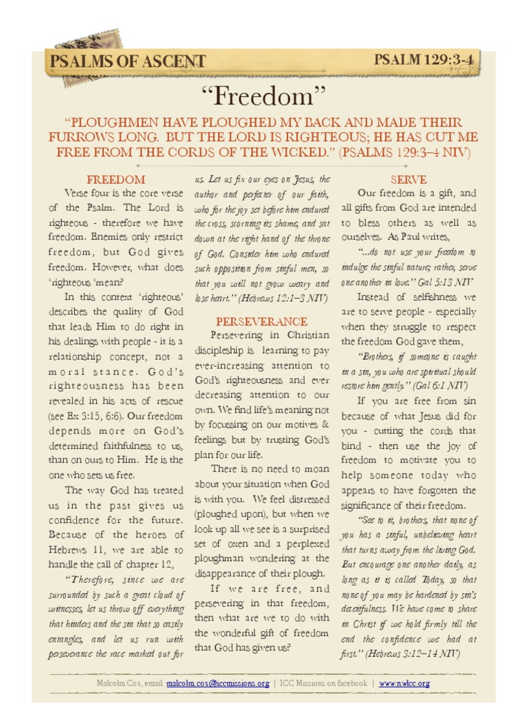 Psalm 129 v3-4, "Freedom" | PDF | Plough | Perseverance Of The Saints