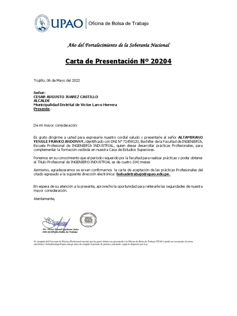 Carta de Presentación para Prácticas | PDF