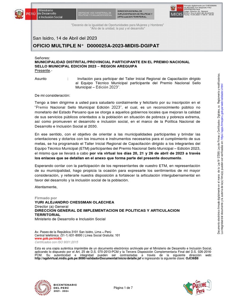 Oficio - Multiple-000025a-2023-Dgipat - Arequipa | PDF
