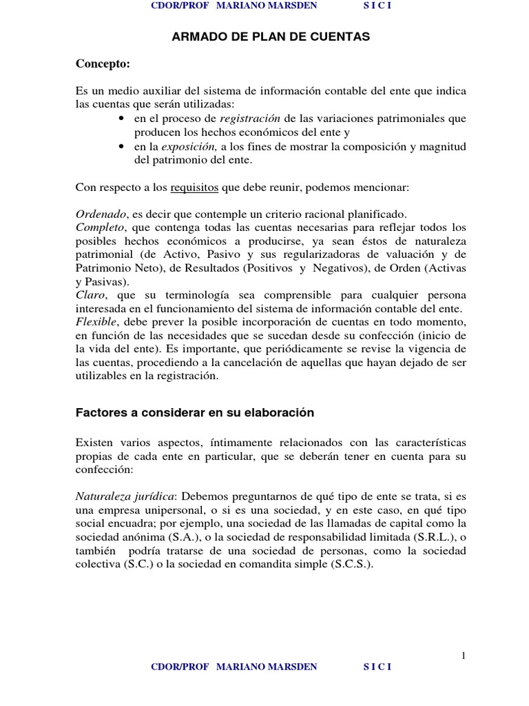 Plan de Cuentas Sic I | PDF