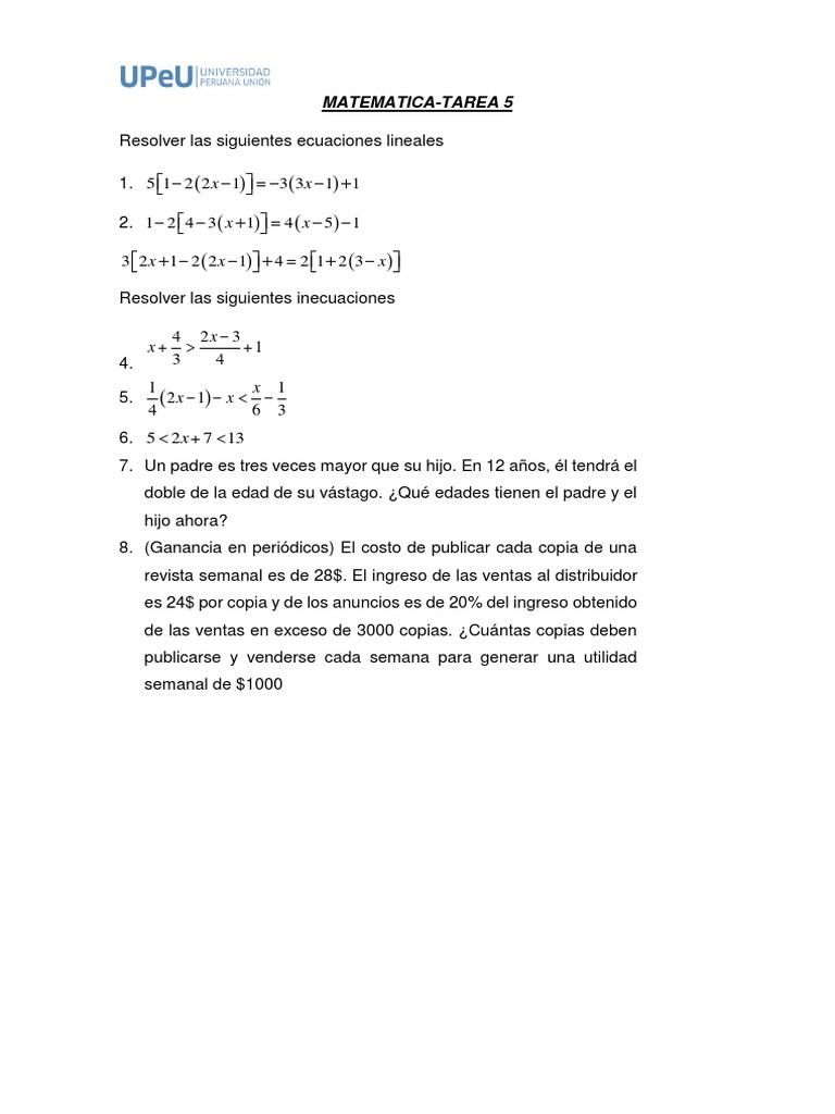 Matematica-Tarea 5 | PDF