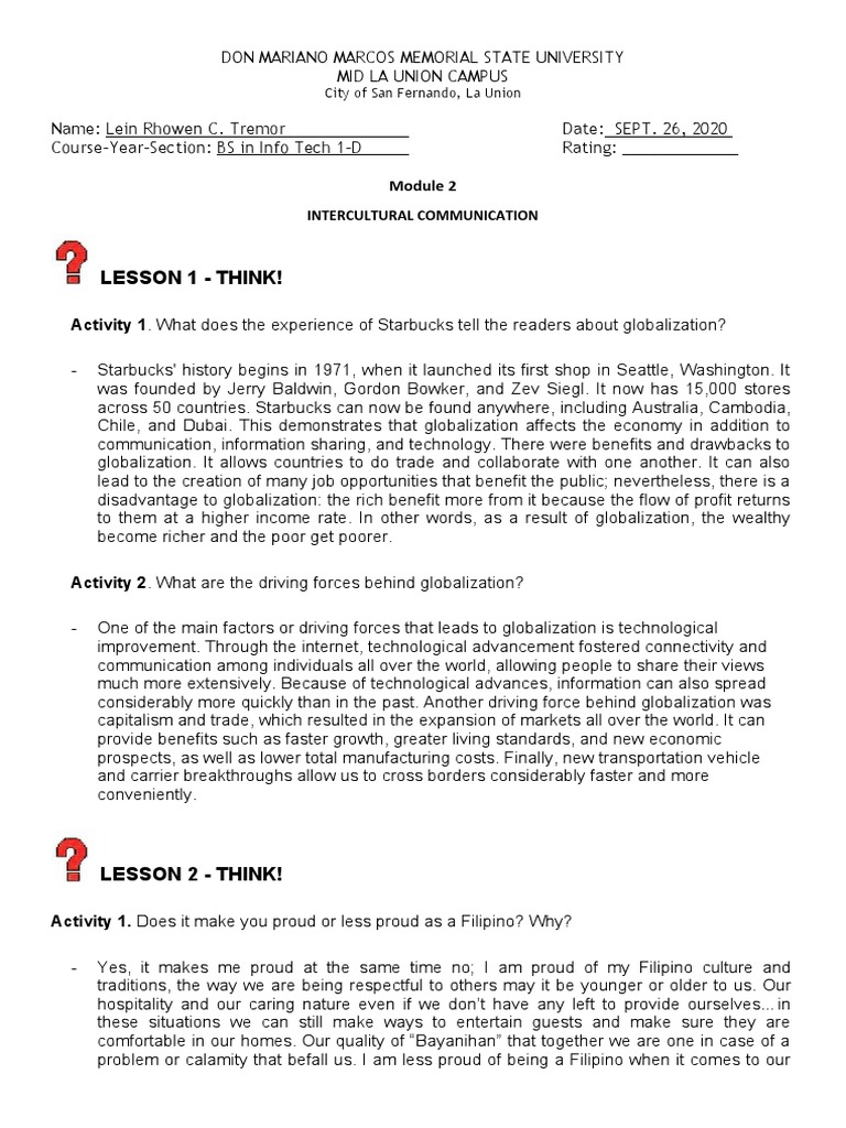 Purcom, Module 2 Acts and Sum. (Lein Rhowen Tremor) | PDF | Globalization | Communication