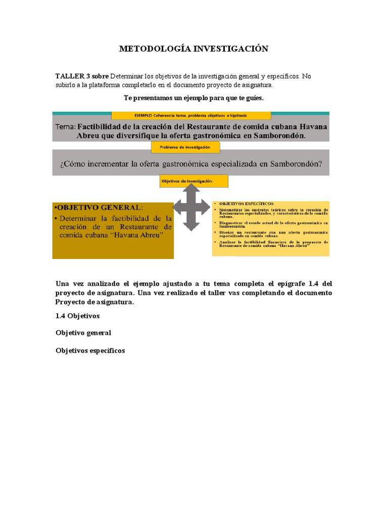TALLER 3 Sobre Determinar Los Objetivos de La Investigación General y ...