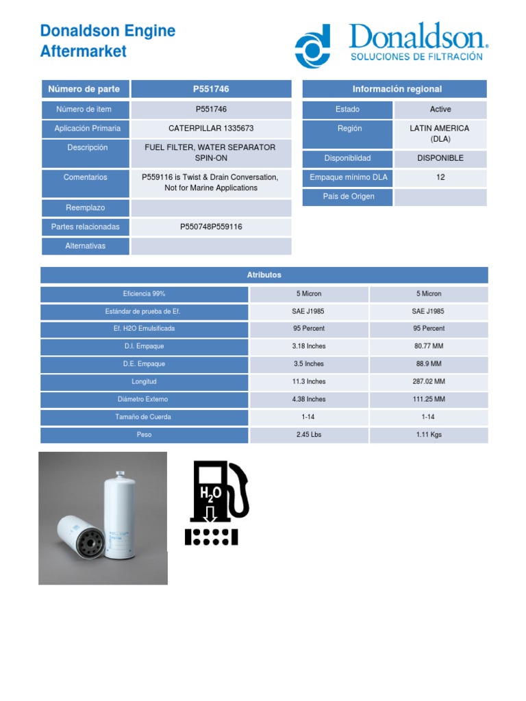 Donaldson Engine Aftermarket: Número de Parte P551746 Información ...
