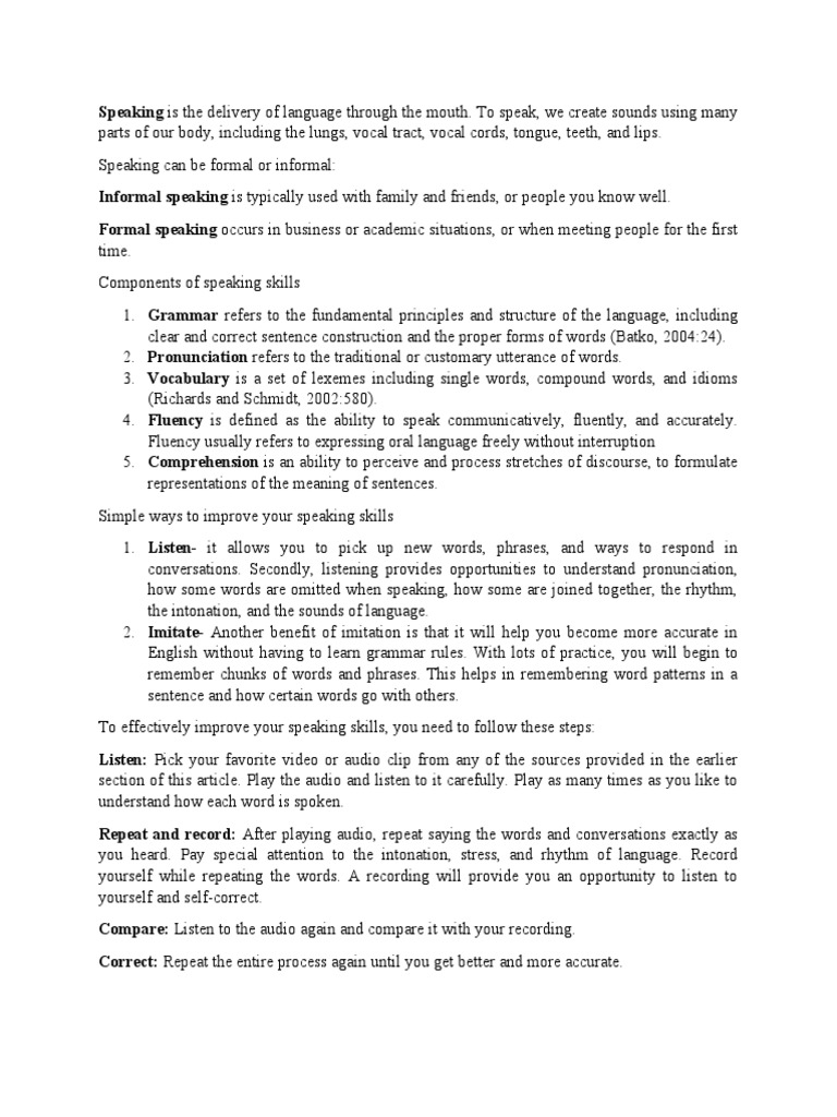 Developing Speaking Skills | Download Free PDF | Speech | Learning