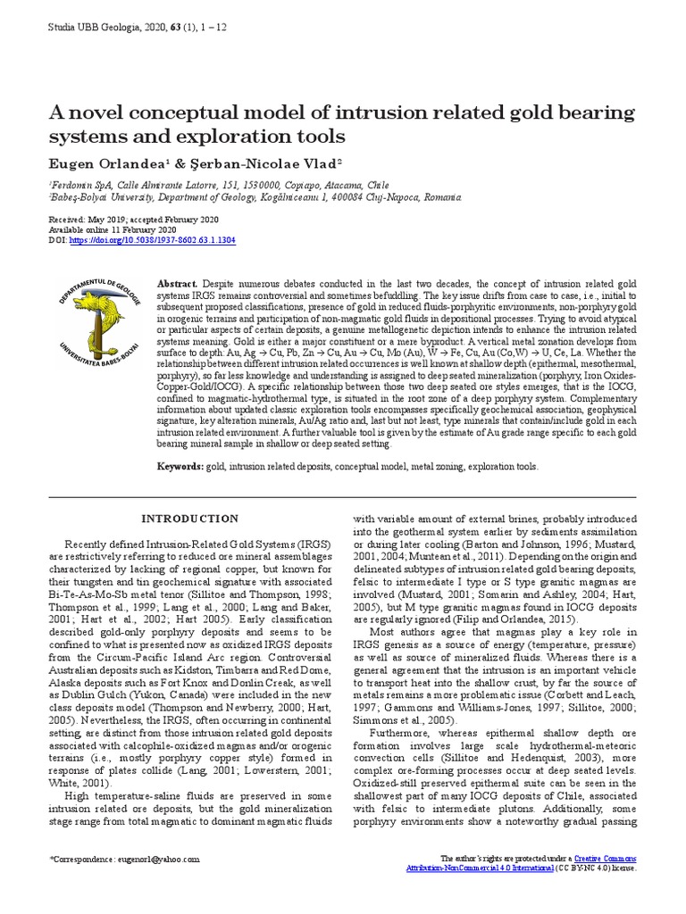 A Novel Model of Intrusion Related Gold Systems | PDF